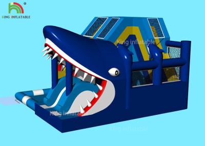 China Blue Sharp Model Inflatable Slide Bouncer With  Logo Printing 6*5*3.7 M for sale
