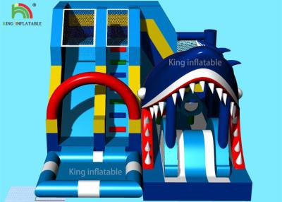 China Blue Sharp Model Inflatable Slide Bouncer With  Logo Printing 6*5*3.7 M for sale