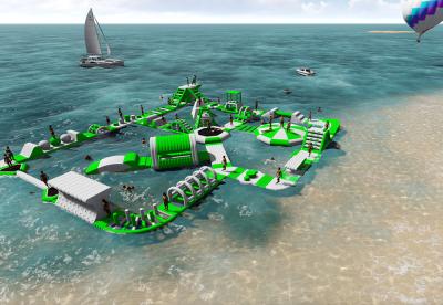 China Customized Green Inflatable Obstacle Course Combo Water Park for sale