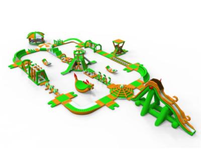 China Customized Green Inflatable Obstacle Course Water Park With Slide for sale