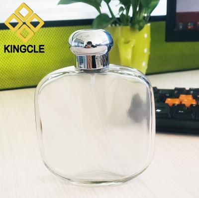 China 2019 High quality 100ml empty glass perfume bottle,spray glass bottle，Square100ml black crimp glass perfume bottle for sale
