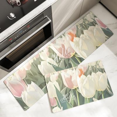 China Simple Flower Kitchen Mat Absorbent and Wear-Resistant Long Strip Carpet for Household for sale