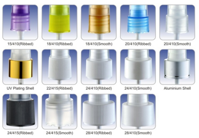 Silver aluminum closure option 24/410 fine mist sprayer plastic material
