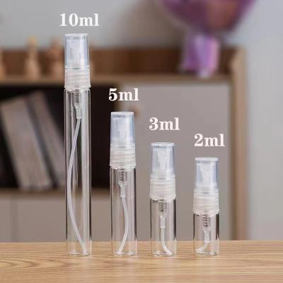 China 2ML 3ML 5ML & 10ML Empty Glass Perfume Spray Sample Container With Plastic Sprayer for sale
