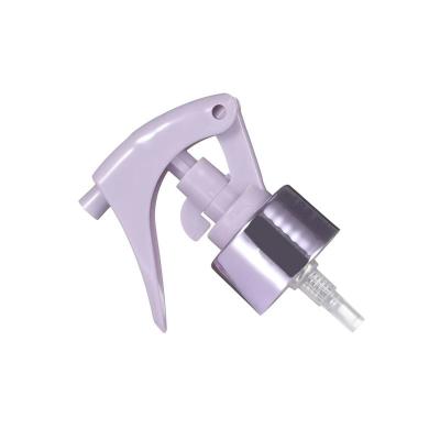 China Customized Plastic Mini Trigger Sprayer with 24/410 28/410 Neck Size and UV Metallic Collar/Skirt with Clip for sale