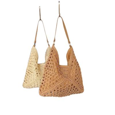 China Customizable New Crocheted khaki Beach Bag for Vacation Beach-Ready Straw Tote Versatile Single Shoulder Crochet Bags for sale