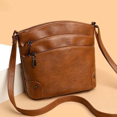 China 2025 New Multi-Layer Bucket Crossbody Bags Vintage Colored Shoulder Fashionable multi-functional Waterproof PU Leather Bag for sale