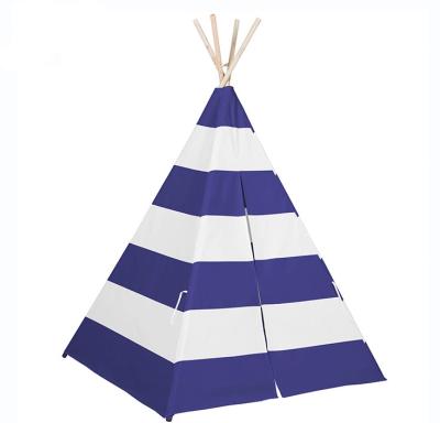 China Indian styp Protable Cotton Canvas Blue And White Stripes children Tent120x120x145cm 2.5kgs sleeping Tent For Kids for sale