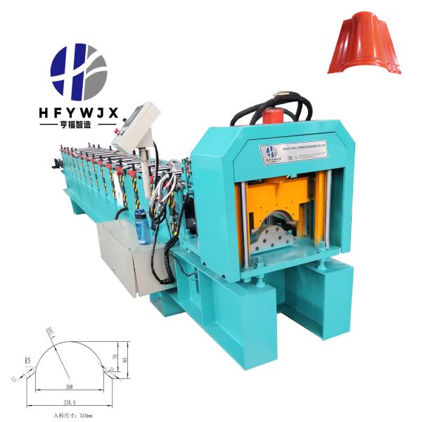 Quality 310mm Feeding Width 14 Row Molding PLC Control Metal Roof Ridge Cap Roll Forming Machine for Construction for sale
