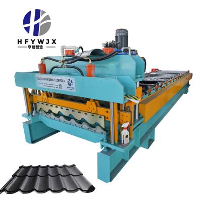 China Automatic 1100 Model Glazed Tile Roll Forming Machine with Chain Drive Transmission for sale