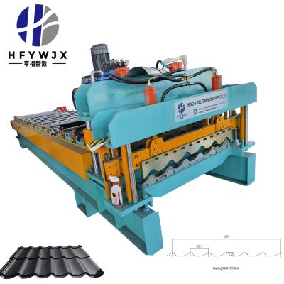 China 1100 Glazed Tile Roof Sheet Roll Forming Machine with Hydraulic Cutting System 16 Stands for sale