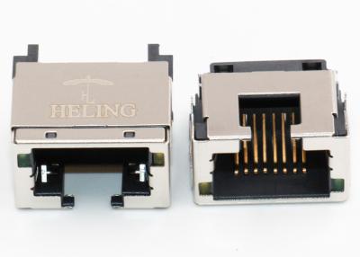 China Single Port RJ45 Plug PCB Mount Tab Down RoHS Compliant With Yellow / Green LED for sale