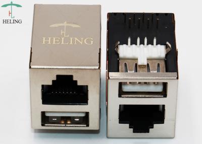 China Rechtwinkliges kombiniertes Verbindungsstück USBs Frau-RJ45 Jack mit Gelbem/Grün LED zu verkaufen