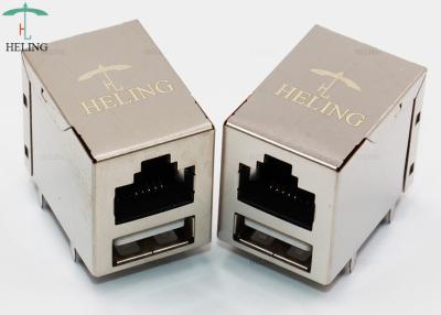 China Rechtwinkliges kombiniertes Verbindungsstück USBs Frau-RJ45 Jack mit Gelbem/Grün LED zu verkaufen