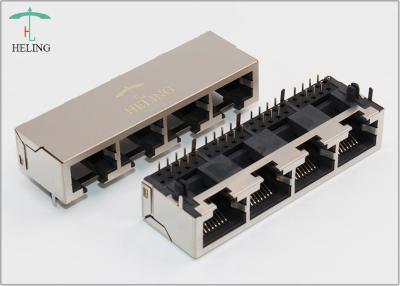 China 1 * 4 multi - altura fêmea do terminal 12mm Jack para baixo THT do conector Cat5 do porto RJ45 da aba à venda
