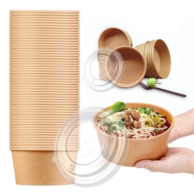 China Custom Round 1300ml 1500ml Food Packaging Kraft Salad Paper Bowl With Lid Waterproof for sale