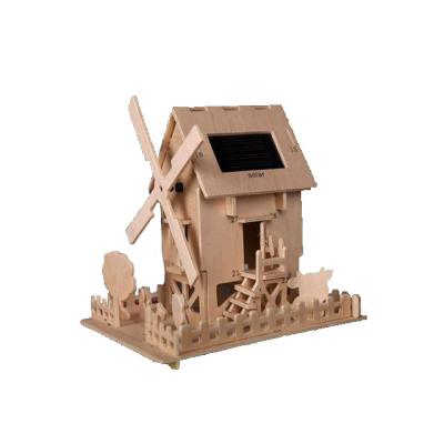 China Promotion 3D Wooden Puzzle Solar Toy Powered Solar DIY Wooden Toy House Model Wood Craft Assembly for sale