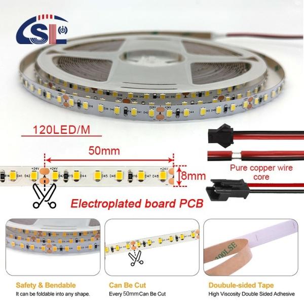 Quality DC12V 24V SMD2835 Electroplate PCB 120Ds 8mm Ra 80 4000K LED Light Strip for for sale