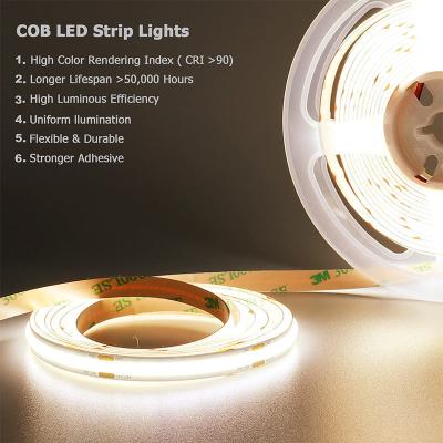 China 8mm10mm width DC12V24V 3000K4000K6500K flexible COB Led Strip Light with Material for sale