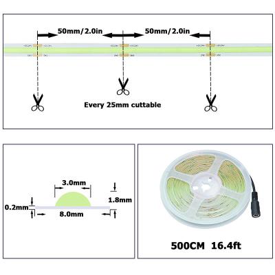 China DC12V24V 480LEDs Ra90 8mm10mm Width Green Flexible COB LED Strip Light for Lighting for sale
