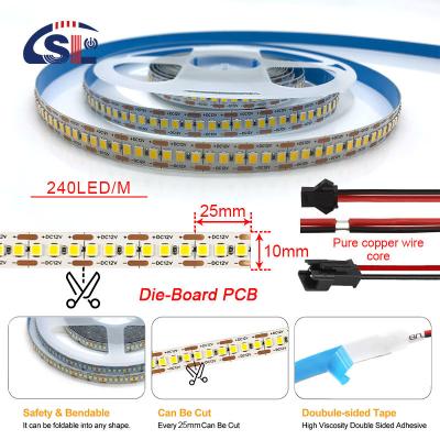 China DC12V/24V 10mm 240led 2835 SMD LED Strips Cuttable Flexible Light Strip with Dimmer for sale