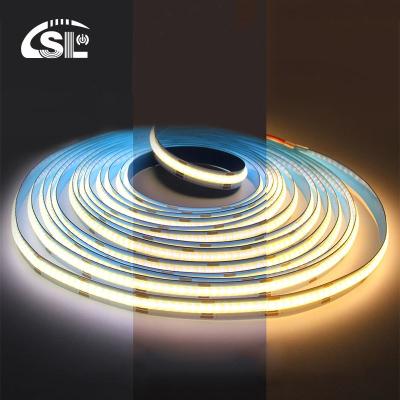 China 12v24v 8mm 608leds 3000K 4000K 6500K CCT Electroplate Dual Color COB Led Strip Light for sale