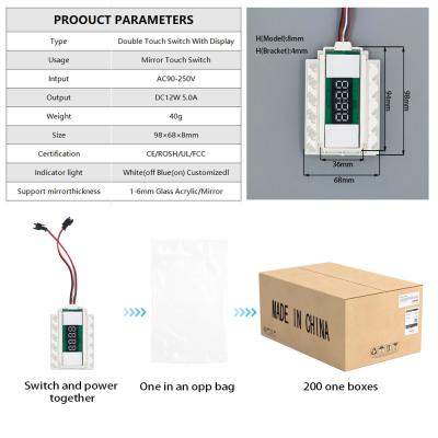 China Time Display Slim DC12V 5A 60W Defogger LED Light Mirror Touch Sensor Stepless Dimmer Switch for sale