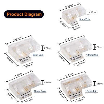 China 90 Degree L Shape Crystal Buckle for COB LED Strip Connector Seamless 2/3pin 5/8/10mm for sale
