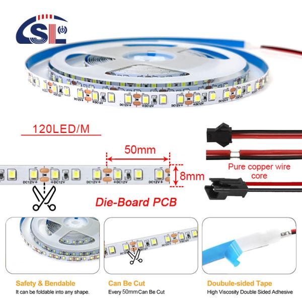 Easy Installation SMD 2835 120D 8mm 12000K Ra70 LED Light Strips for Bathroom Mirrors
