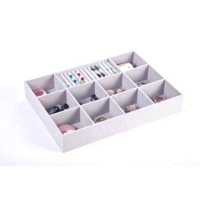 China High Quality MDF Velvet Wardrobe Jewelry Tray Inserts | Modular Drawer Organizer with Ring Slots for sale