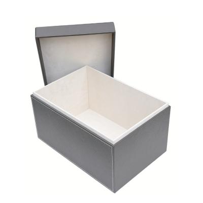 China Decorative Faux Leather Closet Storage Boxes With Lid Handcrafted MDF Frame for sale