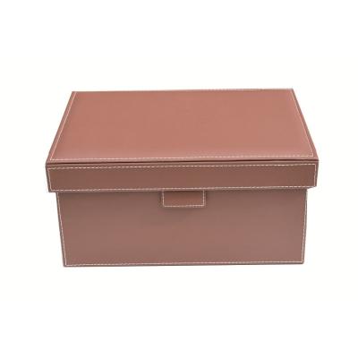 China Durable MDF Frame Brown Leather Look Storage Boxes With Lids Versatile Organizer for sale