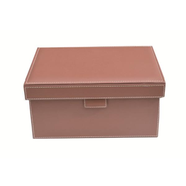 Quality Durable MDF Frame Brown Leather Look Storage Boxes With Lids Versatile Organizer for sale