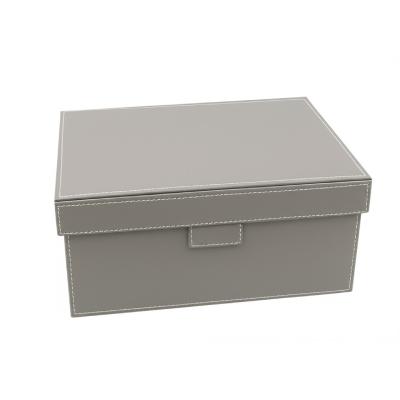 China Durable MDF Frame Brown Leather Look Storage Boxes With Lids Versatile Organizer for sale