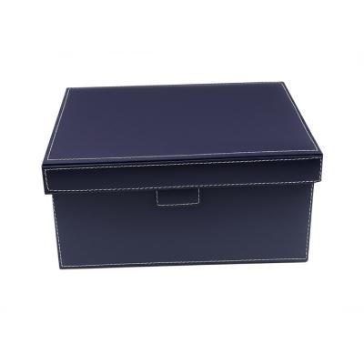China Durable MDF Frame Brown Leather Look Storage Boxes With Lids Versatile Organizer for sale