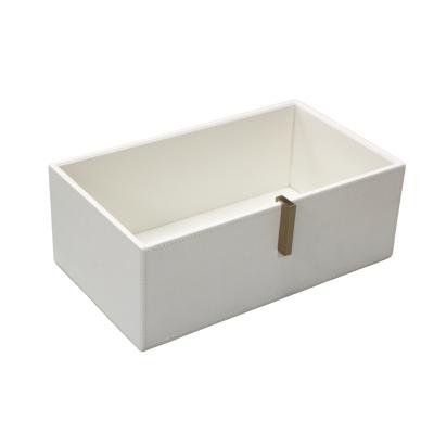 China Modern Decorative Faux Leather Storage Bin Elegant Wardrobe Leather Drawer Organizer for sale
