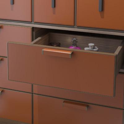 China ENF Grade MDF Drawer Front Panels Burnt Orange Finish With Sleek Handles for sale