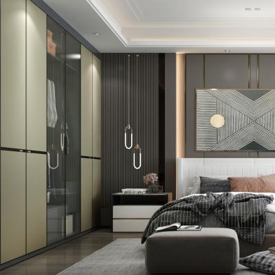 China Grey Double-opening Laminate Bedroom Wardrobe Doors Offering Functional Storage Solutions with Stylish Appearance for sale
