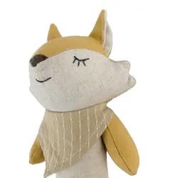 Cina Lovely Handbell EN71 Newborn Comforter Toy Custom Linen Baby Fox Rattle With Wooden Teether in vendita