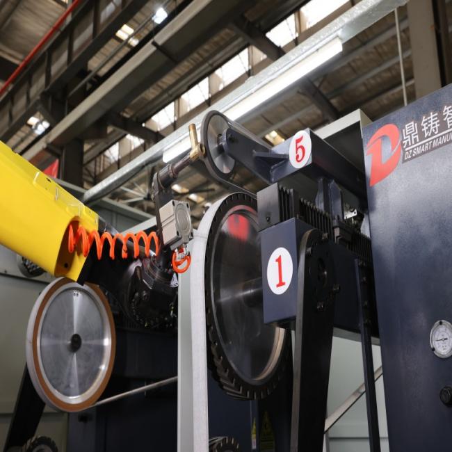 Close-up of CNC grinding robot components