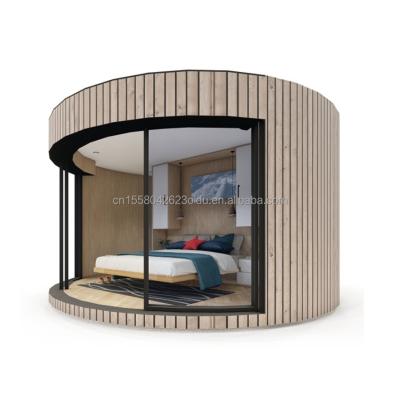 China Customized Color Galvanized Steel Square Tubes Main Structure Prefabricated Wooden Round House Garden Hotel Wooden House for sale