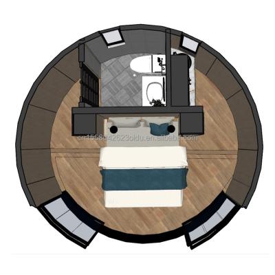 China Customized Color Galvanized Steel Square Tubes Main Structure Prefabricated Wooden Round House Garden Hotel Wooden House for sale