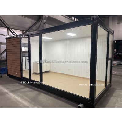 China Gegalvaniseerd stalen buiging 180g prefab huis 20ft stalen structuur zonneschijn huis met tuin en houten mobiele ontwerp Te koop