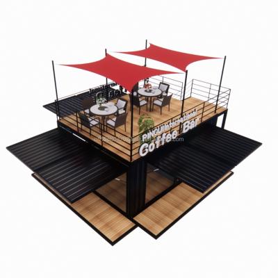 China Winkel 20ft Park BBQ Container Mobiele Draagbare Assembly Coffee Bar Houten huis met 50/75/100mm Wave Sandwich Panel Wanden Te koop