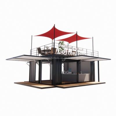 China Winkel 20ft Park BBQ Container Mobiele Draagbare Assembly Coffee Bar Houten huis met 50/75/100mm Wave Sandwich Panel Wanden Te koop