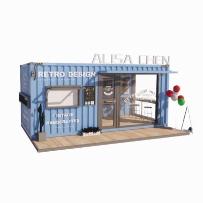China Galvanized Steel Square Tubes Container Houses 20ft Portable Kiosk Modified Prefab Modular Coffee Shop Shipping Container Bar for sale