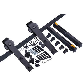 China Barn Door Hardware Carbon Steel Black Cabinet Rolling Industrial Quiet Bypass Iron Double Kit Sliding Barn Door Har for sale