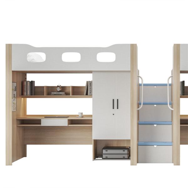 Quality Bedroom Furniture Metal Bunk Bed With Desk Wooden Post for sale