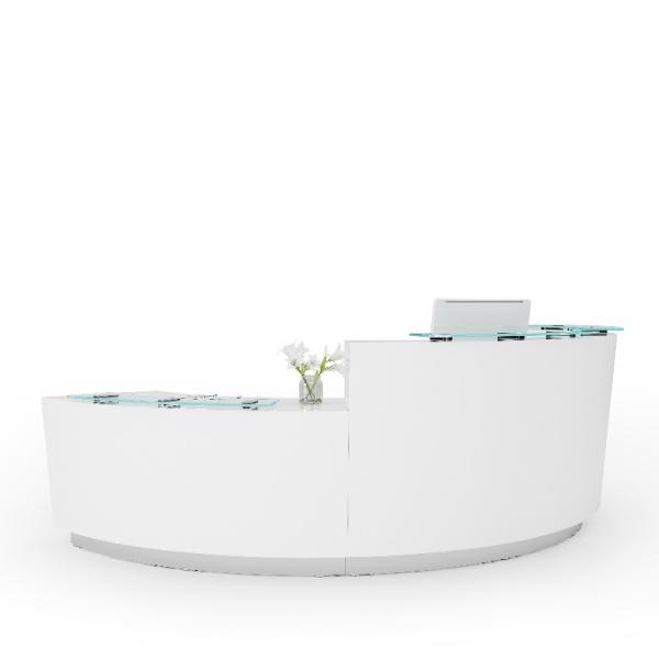 Quality High Gloss Painting Glass Top Reception Desk For Meeting Room Furniture for sale