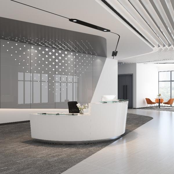 Quality High Gloss Painting Glass Top Reception Desk For Meeting Room Furniture for sale